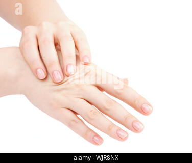 Woman's Hands Doing Self Massage between Fingers of Handbreadth ...