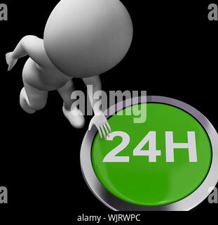 Twenty Four Hours Button Showing Open 24 hours Stock Photo - Alamy