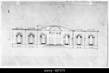 A front elevation sketch of 'Tudor Place', a historic house located at ...
