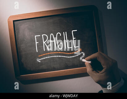 Hand writing Fragile on chalkboard Stock Photo - Alamy