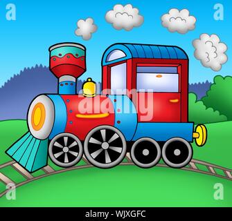isolated illustration cartoon draw railway locomotive train engine ...