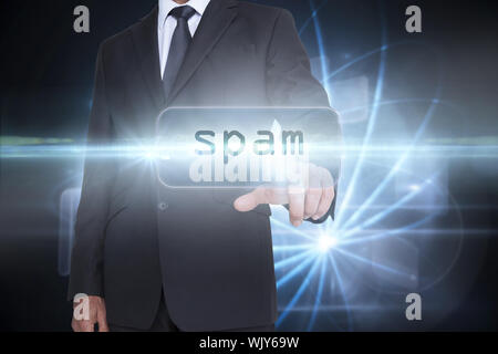 Spam against shiny sphere on black background Stock Photo - Alamy