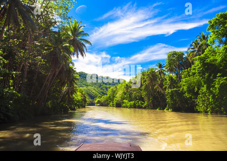 Tropical Loboc river, blue sky, Bohol Island, Philippines Stock Photo ...