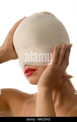 portrait of woman with bandage around face and red lips Stock Photo - Alamy
