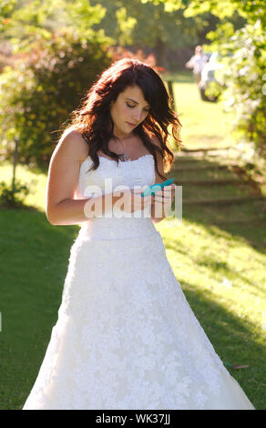 Caucasian groom texting on cellphone Stock Photo - Alamy