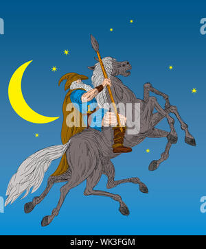 illustration of Norse God Odin riding horse isolated on white Stock ...