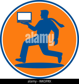 illustration of a Man carrying computer notebook laptop on his ...