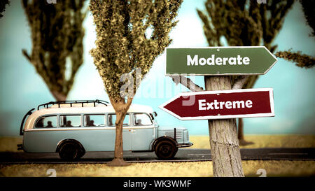 Street Sign the Direction Way to Moderate versus Extreme Stock Photo ...