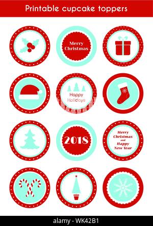 Christmas printable cupcake toppers Stock Vector Image & Art - Alamy