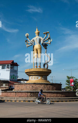 Cambodia, Battambang. Vishnu Roundabout, statue of hindu God Vishnu ...