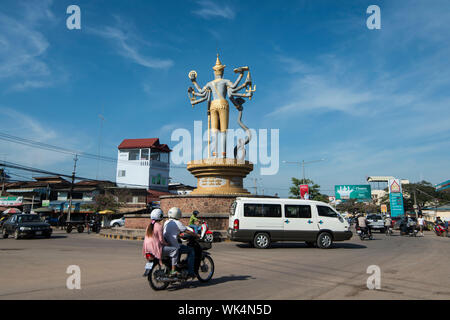 Cambodia, Battambang. Vishnu Roundabout, statue of hindu God Vishnu ...