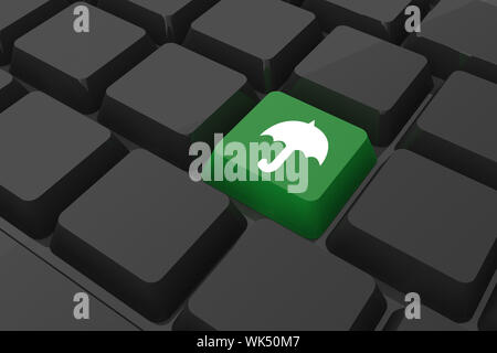 Umbrella against black keyboard with green key Stock Photo - Alamy