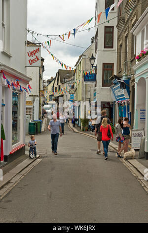 Fore Street in Fowey, Cornwall. A popular tourist spot along the ...