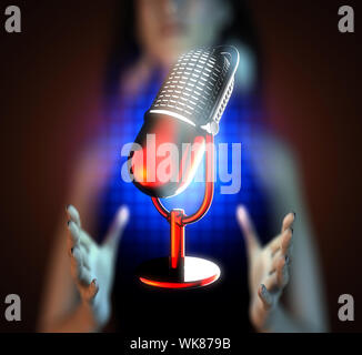 Retro microphone on hologram Stock Photo - Alamy