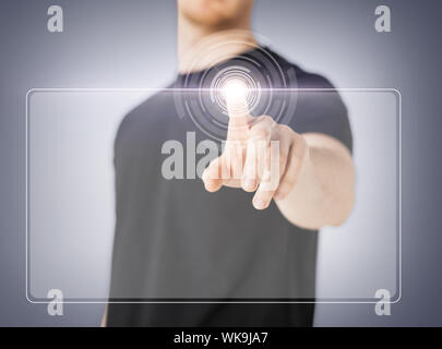 Man working with virtual screen, closeup. Cloud storage concept Stock ...
