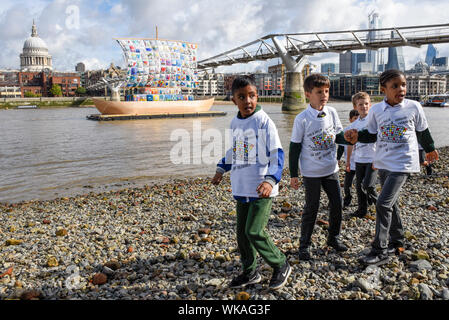London, UK. 4 September 2019. Pupils from Ark Atwood Primary Academy ...