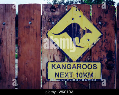 Beware of kangaroos road sign on the road to Monkey Mia from Denham ...