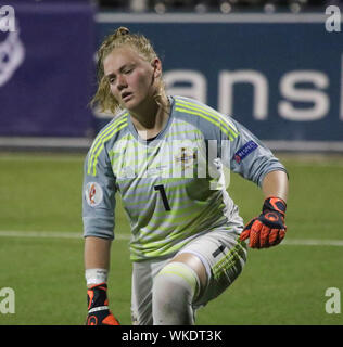 Northern Ireland goalkeeper Jacqueline Burns (left) poses for ...