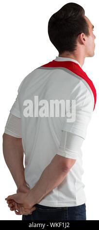 Handsome football fan looking ahead on white background Stock Photo - Alamy