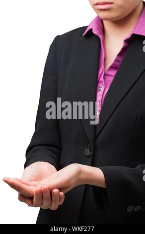 Businesswomans holding hands out on white background Stock Photo - Alamy