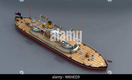 3D illustration. HMVS/HMAS Cerberus 1867, breastwork monitor that ...