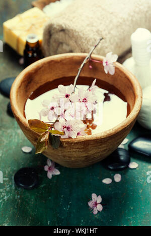 Spa massage border background with towel stacked,red candle and lime on ...
