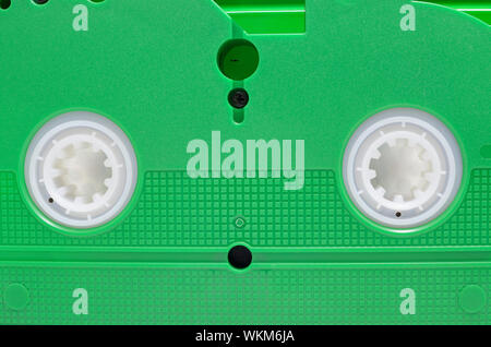 Back of a green VHS tape. Video Home System. Perspective view with ...