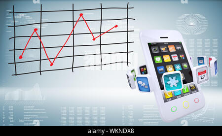 Smartphones with colorful apps and graph of price changes. Graphs as ...