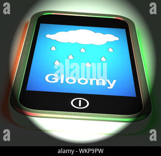 Gloomy On Phone Displaying Dark Grey Miserable Weather Stock Photo - Alamy