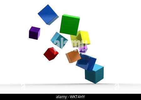 3d colourful cubes floating on white background Stock Photo - Alamy