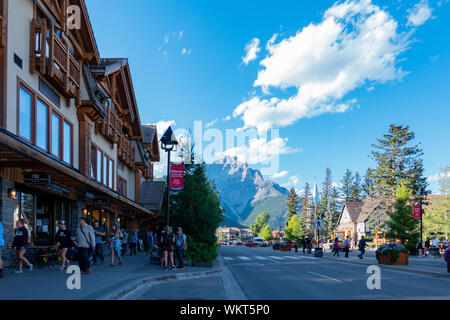 Banff, JUL 26: Afternoon of town center on JUL 26, 2019 at Banff ...