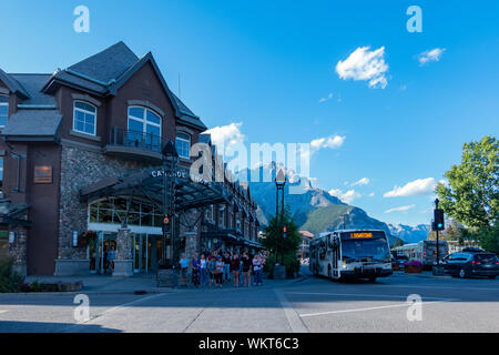 Banff, JUL 26: Afternoon of town center on JUL 26, 2019 at Banff ...