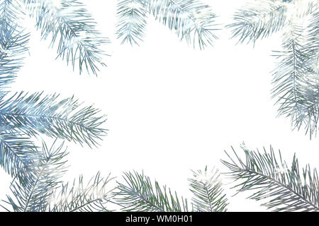 Christmas background frame made with snow on blue background with ...
