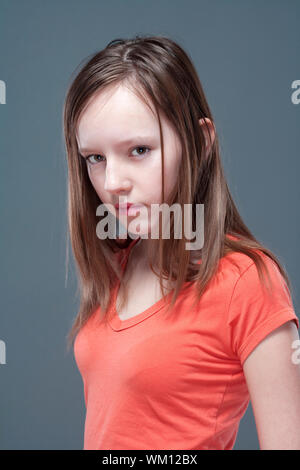 studio portrait of a pretty, eleven years old girl Stock Photo - Alamy