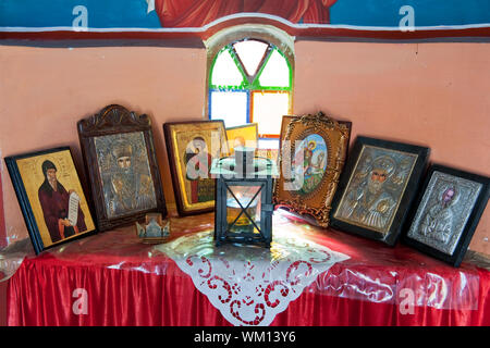 Interior of a little Greek orthodox chapel Stock Photo - Alamy