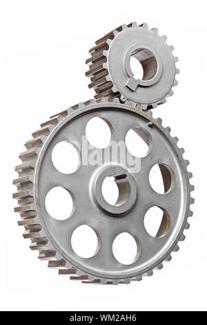 Industrial cogs stainless steel with connect on top-view, isolated on ...