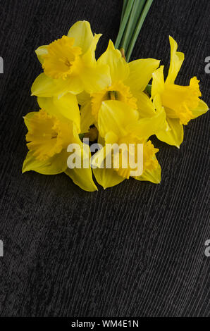 Yellow jonquil flowers on dark wooden background Stock Photo - Alamy