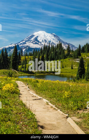 Dramatic view of Mount Rainier from along the Naches Peak Loop Trail in ...