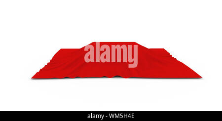 Object of rectangular shape covered with thick red cloth. Side view ...