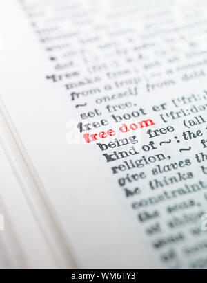 Highlighted English word "freedom" and its definition at the dictionary ...