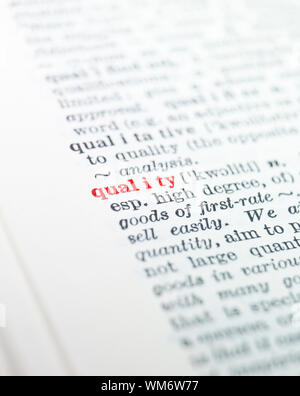 Definition of word quality in dictionary Stock Photo - Alamy