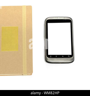 used smartphone with note book Stock Photo - Alamy