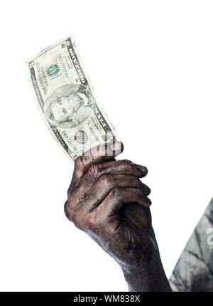 Dirty hand holding a five dollar bank note Stock Photo - Alamy