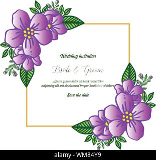 Beauty artwork of purple wreath frame, wedding invitation for cute ...