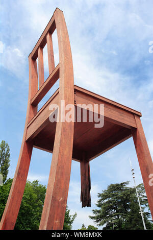 Giant chair with broken leg, across from the Palace of Nations ...