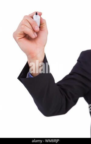 Businessmans hand writing with marker on white background Stock Photo ...