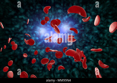 Sickle cell anemia disease (SCD) blood cells 3D illustration Stock ...