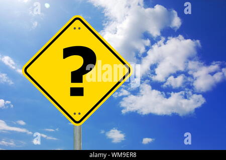 interrogation mark on yellow road sign and copyspace Stock Photo - Alamy