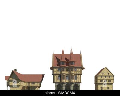3D Illustration Fairy Tale Buildings Isolated on White Background Stock ...
