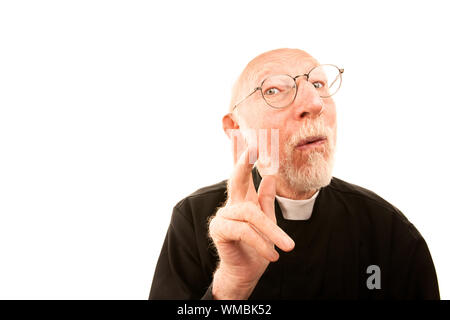 Friendly Priest with Gray hair on White Background Stock Photo - Alamy